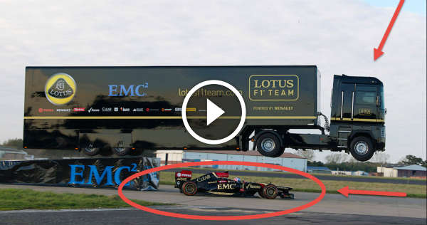 WORLD RECORD: EMC Truck Jump Over The LOTUS Formula 1 Car!