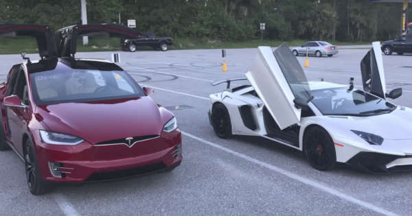 The Record Breaking TESLA Model X P100D vs Lamborghini Aventador SV ...